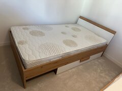 Pat Mobexpert cu lada depozitare + Somiera + Saltea (50 - anuntul.ro